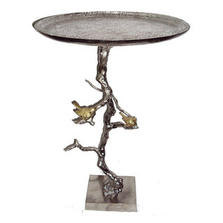 28" Aluminum Silver Branch Accent Table With Gold Birds - Rustic ...
