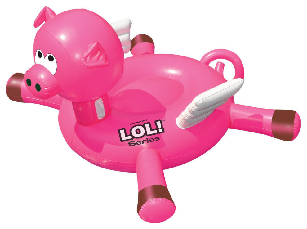 Pink Inflatable Flying Pig Swimming Pool Float 54" - Modern - Pool Toys ...