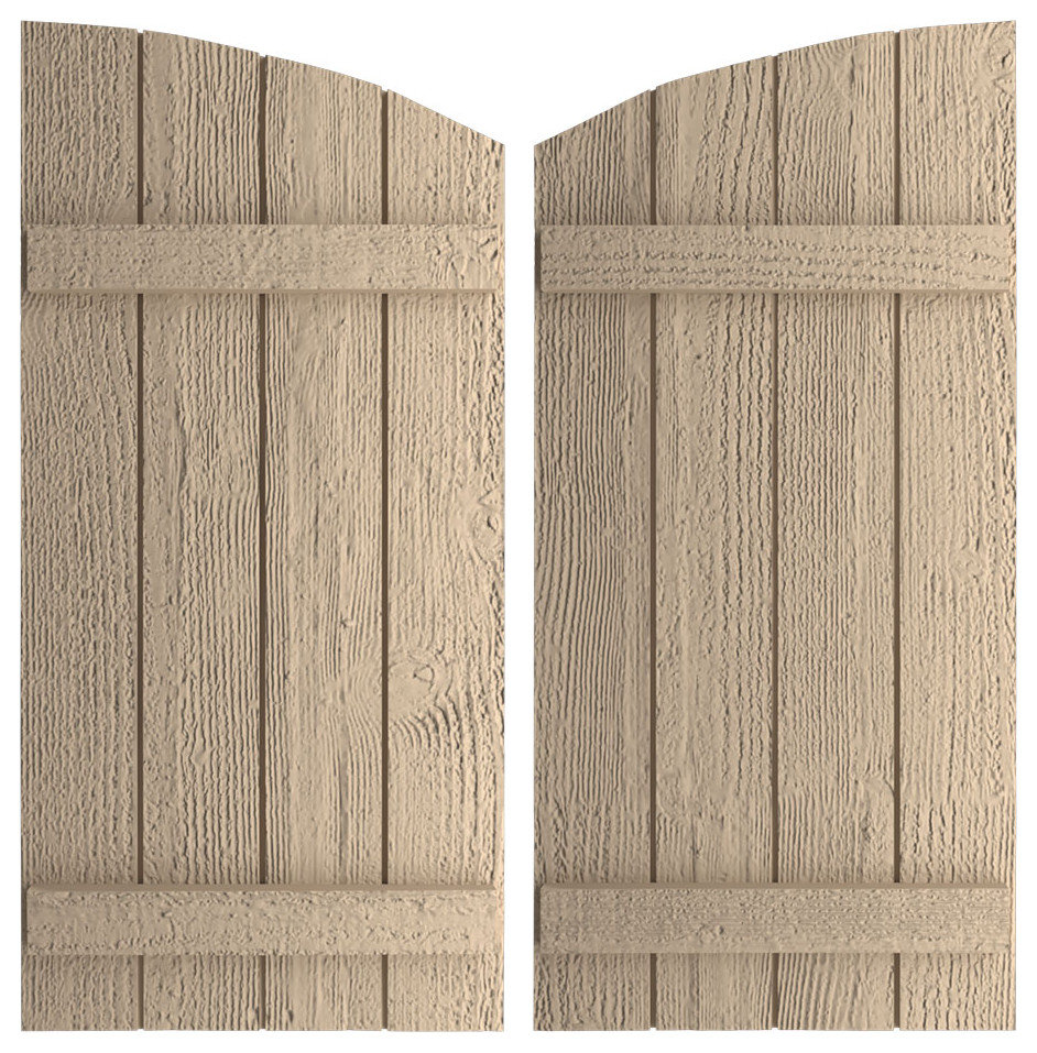 11"Wx24"H Hand Hewn Joined BnB Elliptical Top Faux Wood Shutters, 22"W ...