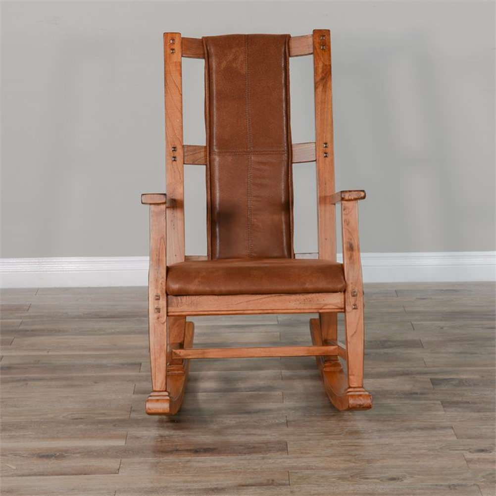Pemberly Row Farmhouse Mindi Wood Rocking Chair in Rustic Oak ...