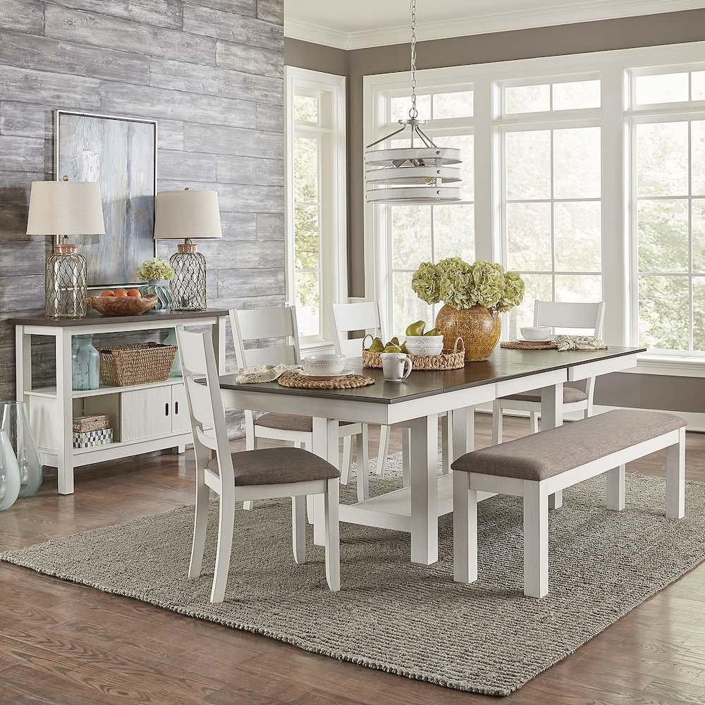 Optional 6 Piece Trestle Table Set in Rubberwood Solids with Mindy ...