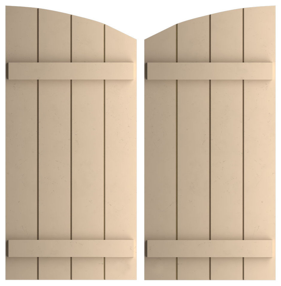 11"Wx24"H Hand Hewn Joined BnB Elliptical Top Faux Wood Shutters, 22"W ...