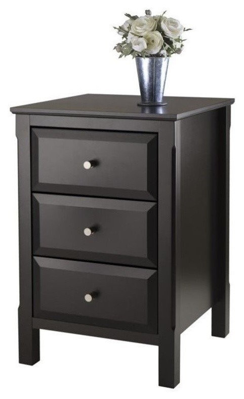 Pemberly Row Transitional Wood Accent Table with 3-Drawer in Black ...