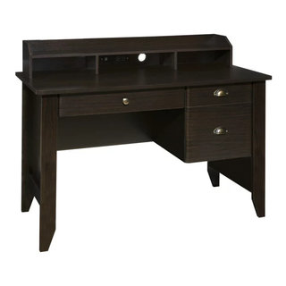Transitional Desk, Spacious Top With Raised Shelf & Charging Station ...