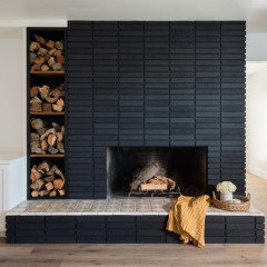 Lava rock fireplace makeover