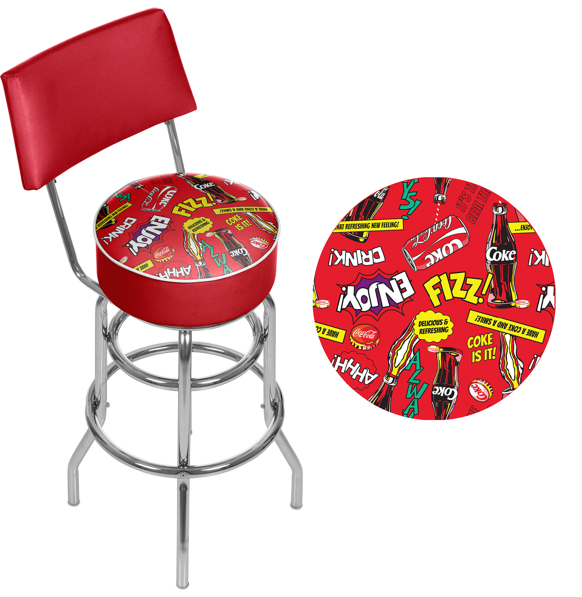 Coca Cola Swivel Bar Stool with Back, Pop Art, 14"x19" - Contemporary ...