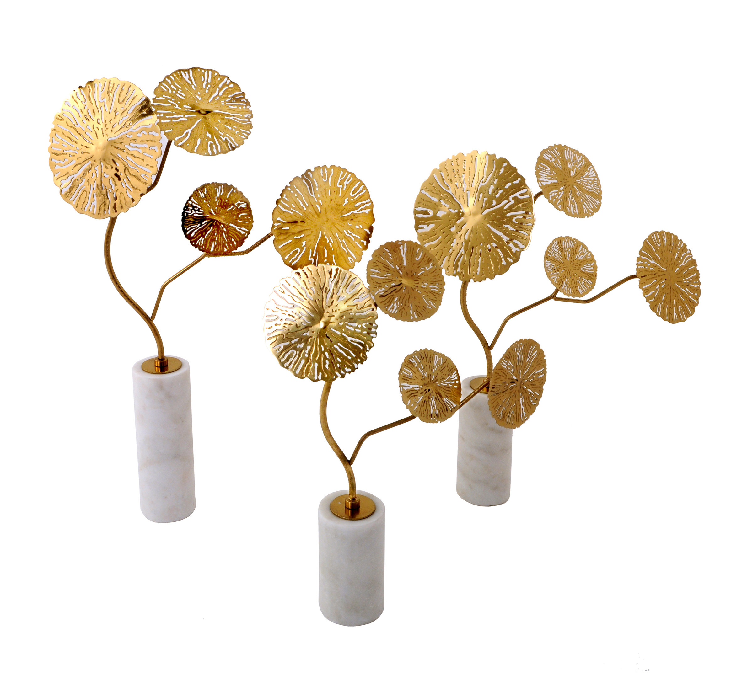 Kote Tree Statue Medium Gold Finish on Metal with White Marble Base ...