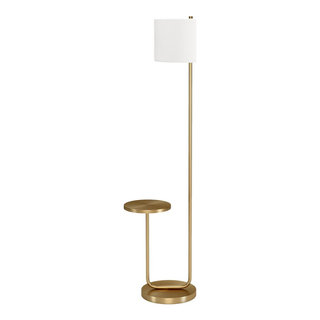 Jacinta Tray Table Floor Lamp With Fabric Shade In Brass/White ...