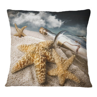 Message Bottle Buried in Sand Seascape Throw Pillow, 16"x16 - Beach ...