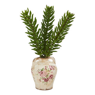 Nearly Natural 18 Ginger Artificial Plant in Black Embossed Tin Planter ...