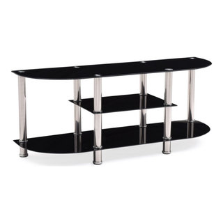 Pemberly Row Modern Glass TV Stand for TVs up to 55" in Black ...