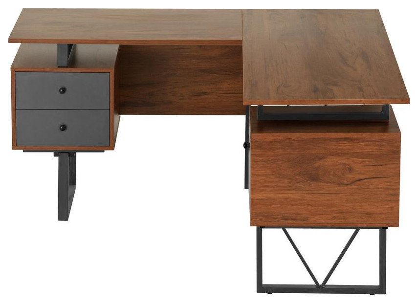 Techni Mobili Reversible L-Shape Computer Desk, Drawers and File ...