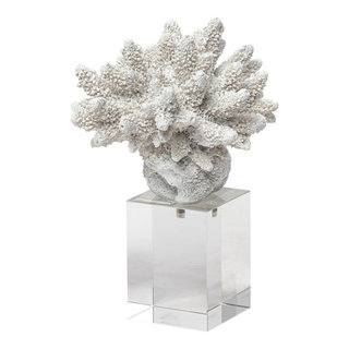 Isla, Small, 5Lx5W White Replica Resin Coral On Clear White Glass ...