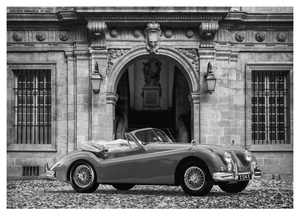 "Luxury Car in front of Classic Palace (BW)" Print by Gasoline Images ...