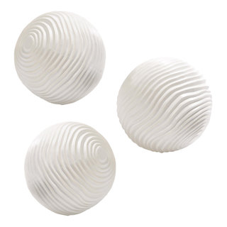 Elegant 7" Ribbed Sphere Sculpture Set of 3 Architectural Shape Modern ...