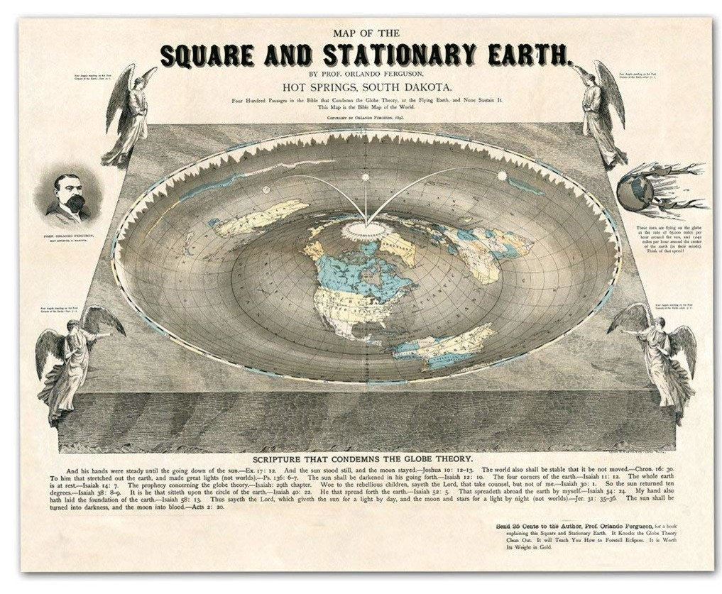 Flat Earth Map of the Square and Stationary Earth, 11x14 1893 Map ...