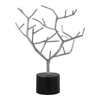 Metal Tree Branch Table Decor on Round Base, Silver - Contemporary ...