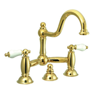 Traditional Restoration Bathroom Bridge Faucet with Dual White Lever ...