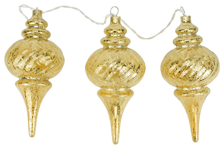 Lighted Gold Mercury Glass Finish Finial Christmas Ornaments, Set of 3 ...