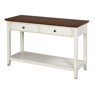 Farmhouse Console Table, Off White Body With 2 Drawers & Distressed ...