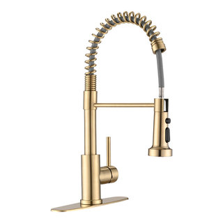 Single Handle Deck Mounted Spring Neck Pull Down Kitchen Faucet with ...
