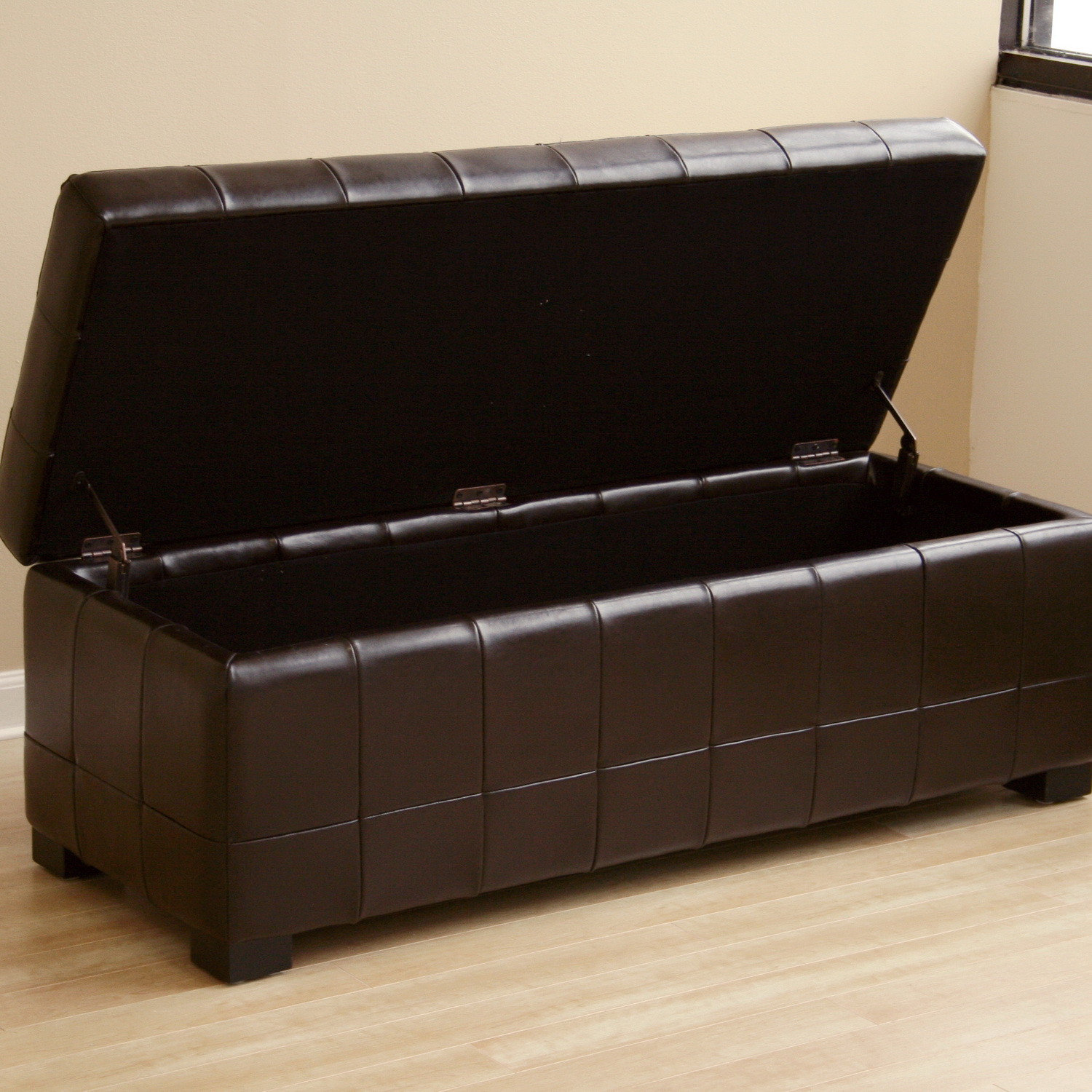 Adelaide Dark Brown Leather Storage Bench Ottoman With Dimples ...