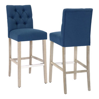 Hayes 29" Linen Fabric Tufted Bar Stool, Set of 2, Tea - Farmhouse ...