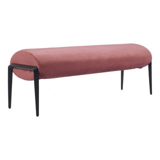Glatt Brown Velvet Polyester Bench - Midcentury - Upholstered Benches ...