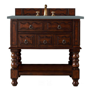 Castilian 36" Single Vanity Cabinet, Aged Cognac, w/ 3 CM Cala Blue ...