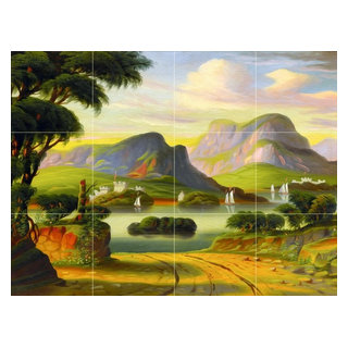 Tile Mural, Landscape With Castle and Boats, 6" Ceramic, Matte ...