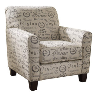 Mid-Century Accent Chair with Linen Upholstery and French Script Print ...