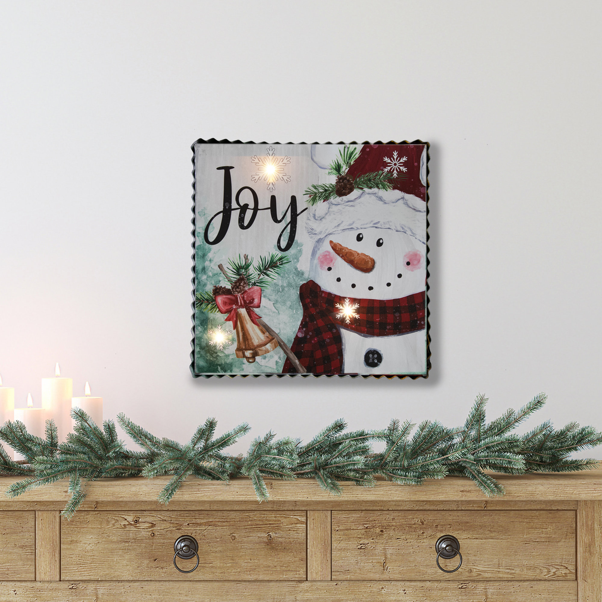 12" LED Lighted 'Joy' Snowman Christmas Canvas Wall Art - Holiday ...