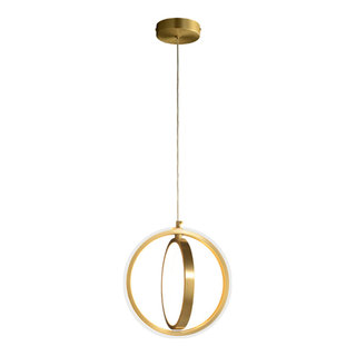Gold Geometric Pendant Light 2-Ring LED Hanging Light in Brass - Modern ...
