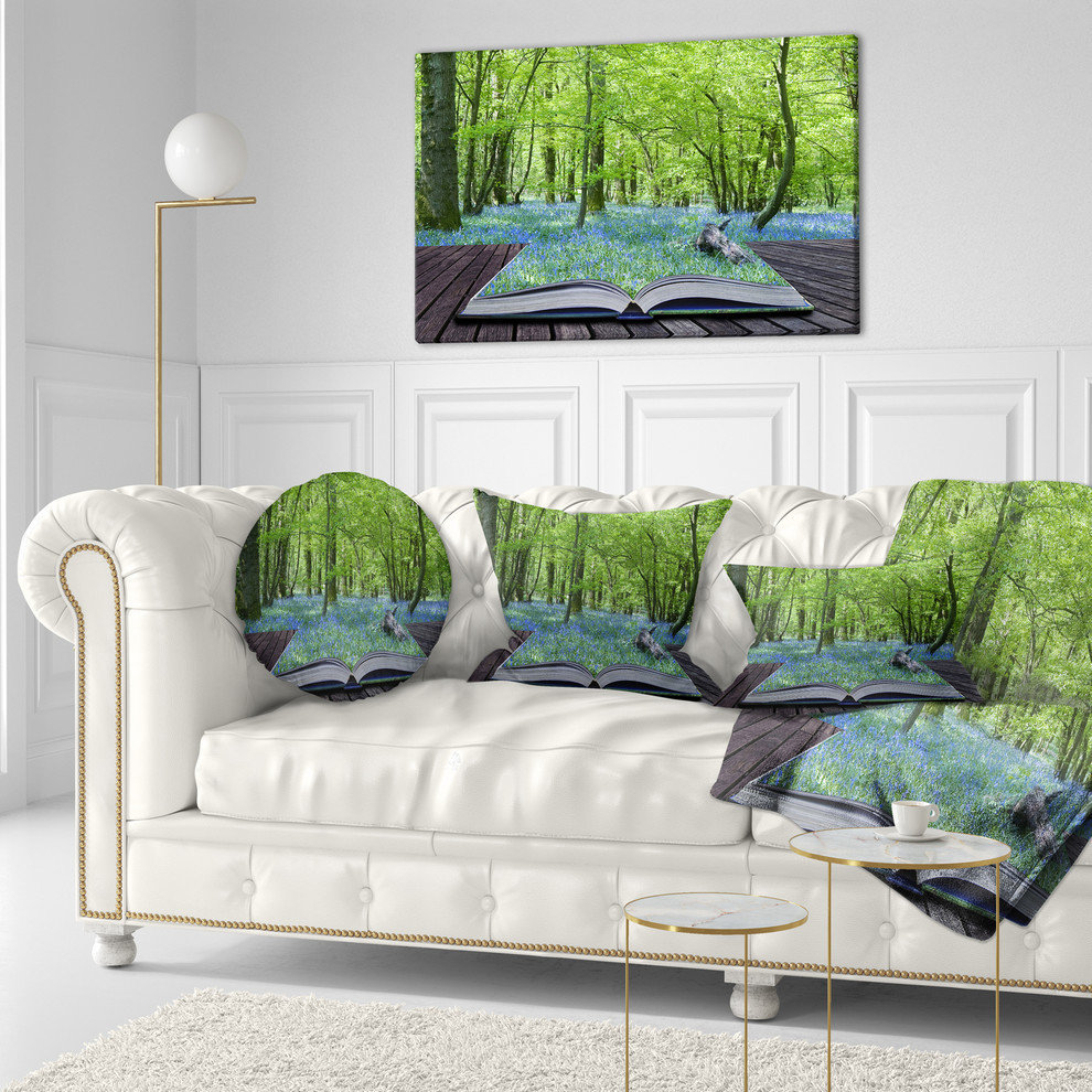 Open Book to Green Forest Landscape Throw Pillow, 12"x20 - Contemporary ...