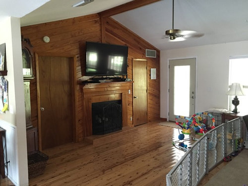 1980s orange shellac wood walls