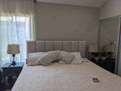 Off centered bed. Need help decorating wall behind bed. | Houzz Forum