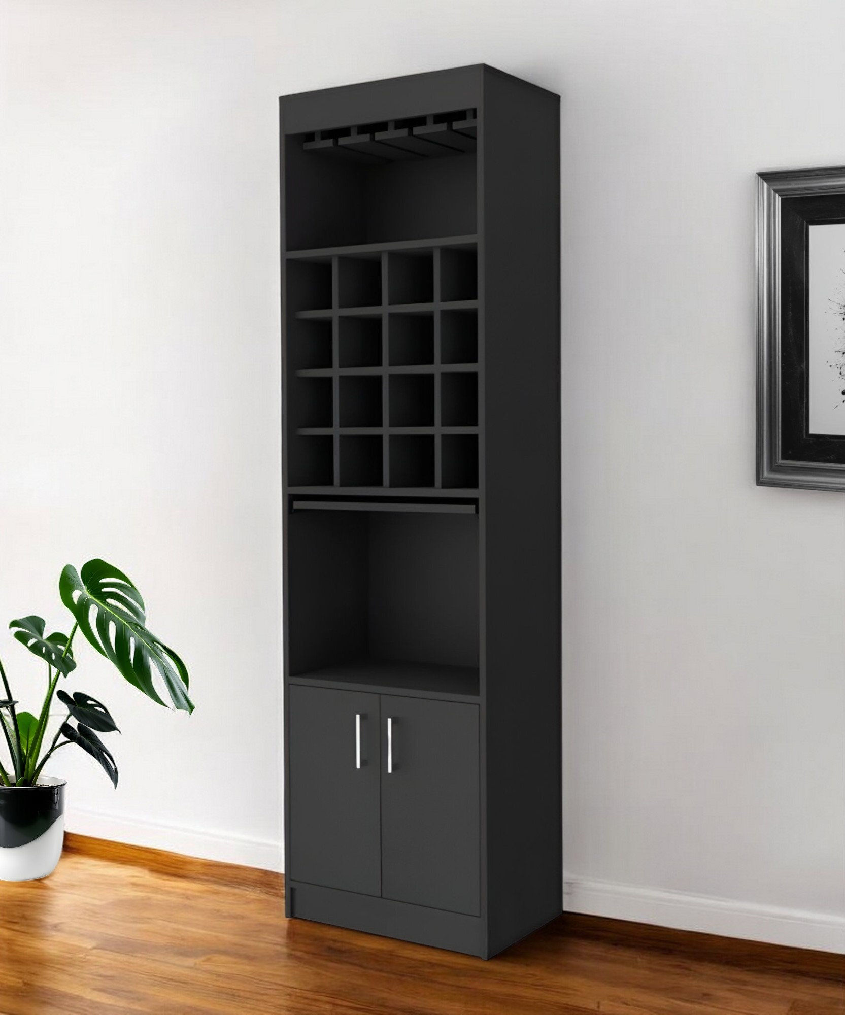 24" Black Bar Cabinet With Eighteen Shelves, 18.1"x24"x34.1" - Modern ...