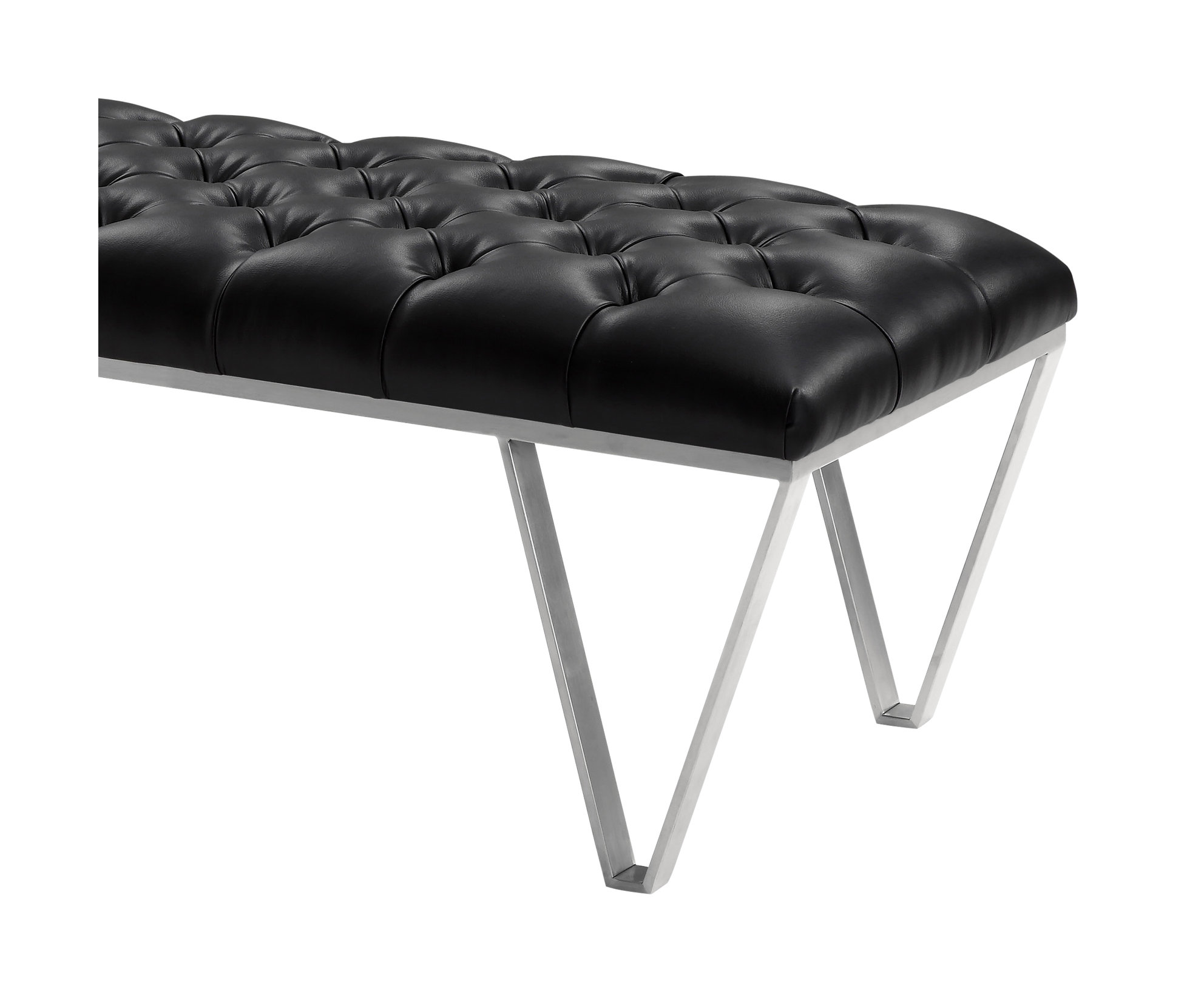 Serene Contemporary Tufted Bench in Brushed Stainless Steel ...