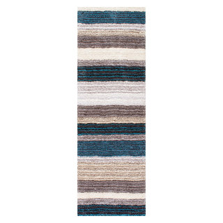 Hand-Tufted Striped Shaggy Plush Shag Rug, 2'6"x6'Runner - Contemporary ...