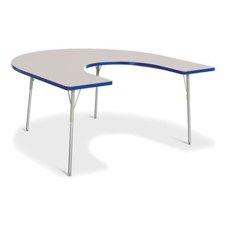 Berries Horseshoe Activity Table - 66" X 60", A-height - Gray/Blue/Gray ...