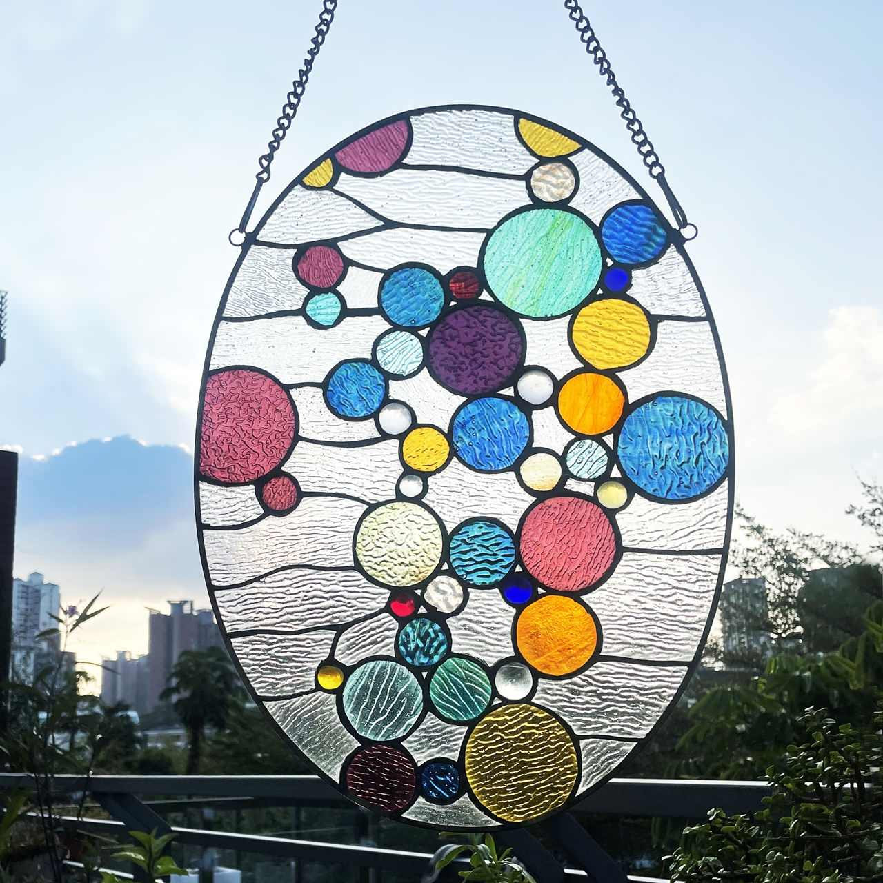 Chloe Lighting Bubbles Geometric-Style Stained Glass Window Panel 20 ...
