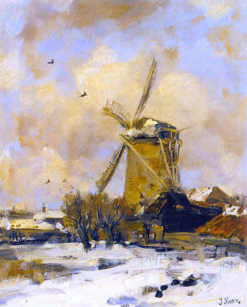 Jacob Henricus Maris A Windmill in a Winter Landscape Gallery Wrapped ...
