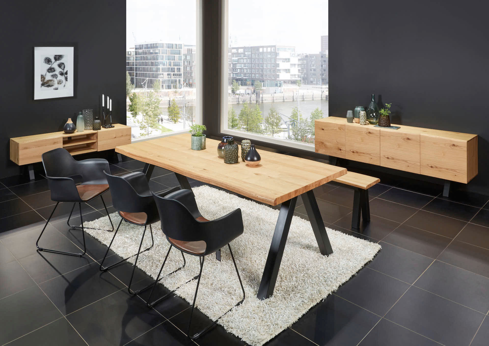 Rustic Wavy Edge 3-Section TV Lowboard - Industrial - Entertainment ...