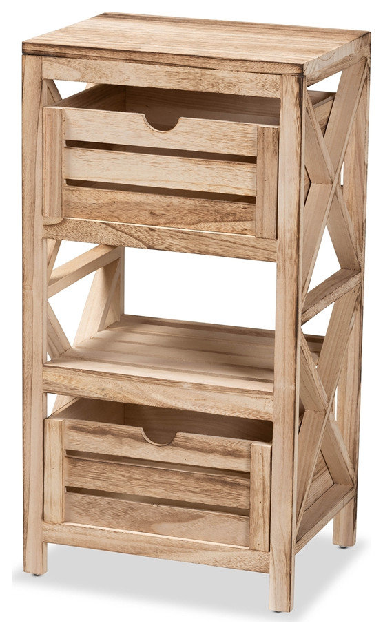 Modern Natural Brown Finished Wood 2-Drawer Storage Unit - Transitional ...