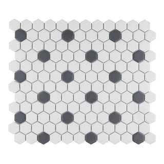 Gotham Hex White With Black Dot Porcelain Mosaic Tile Sample ...