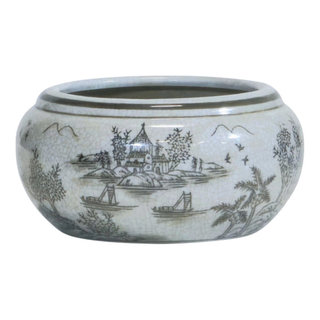 Porcelain 4" Round Planter with Chinoiserie Scene - Asian - Indoor Pots ...