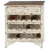 Distressed White Wood Wine Rack with 2 Drawers for 18 Bottles ...