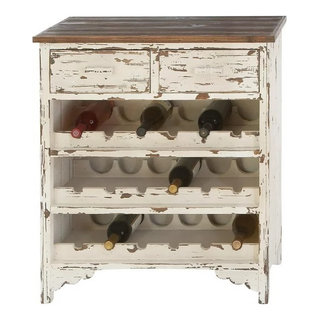 Distressed White Wood Wine Rack with 2 Drawers for 18 Bottles ...