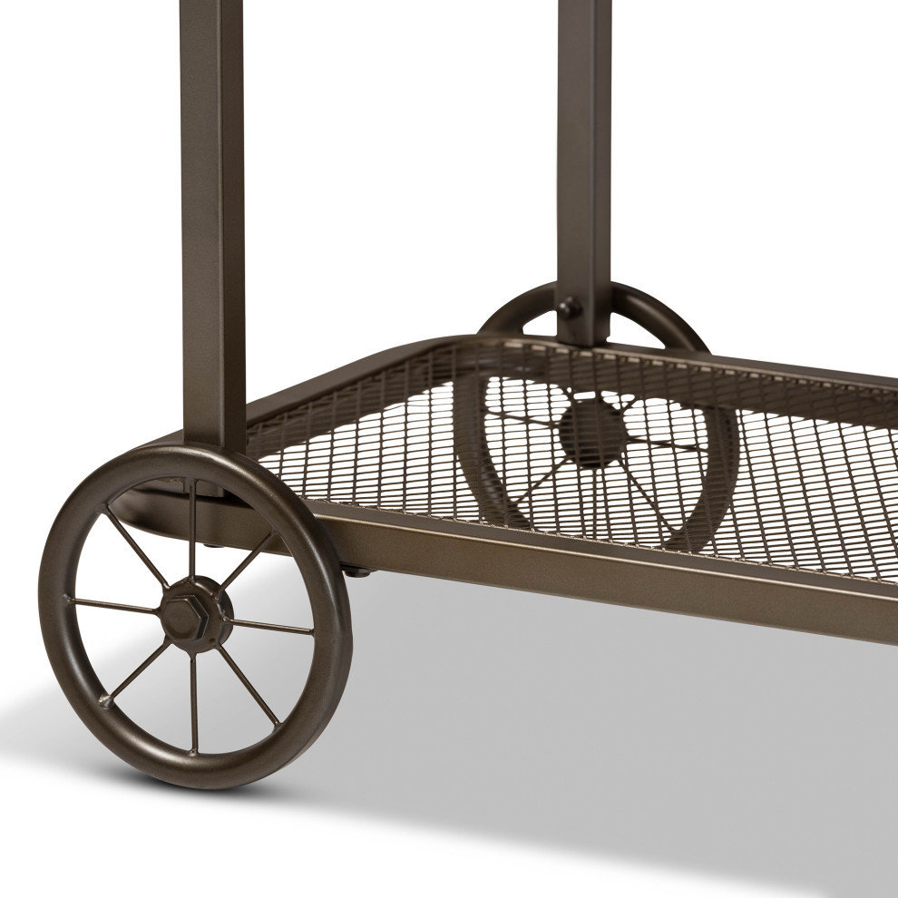 Leon Rustic Natural Wood and Black Metal Wheeled Console Table ...