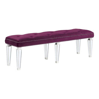 Varian Bench Burgundy Velvet and Mirrored - Contemporary - Upholstered Benches - by Acme ...